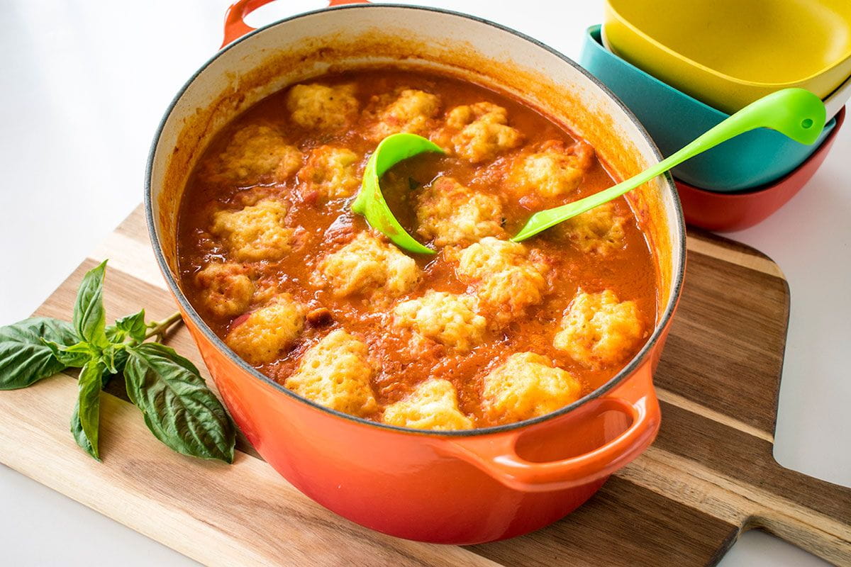 Season’s Eatings: Fresh Tomato Soup with Cheesy Dumplings